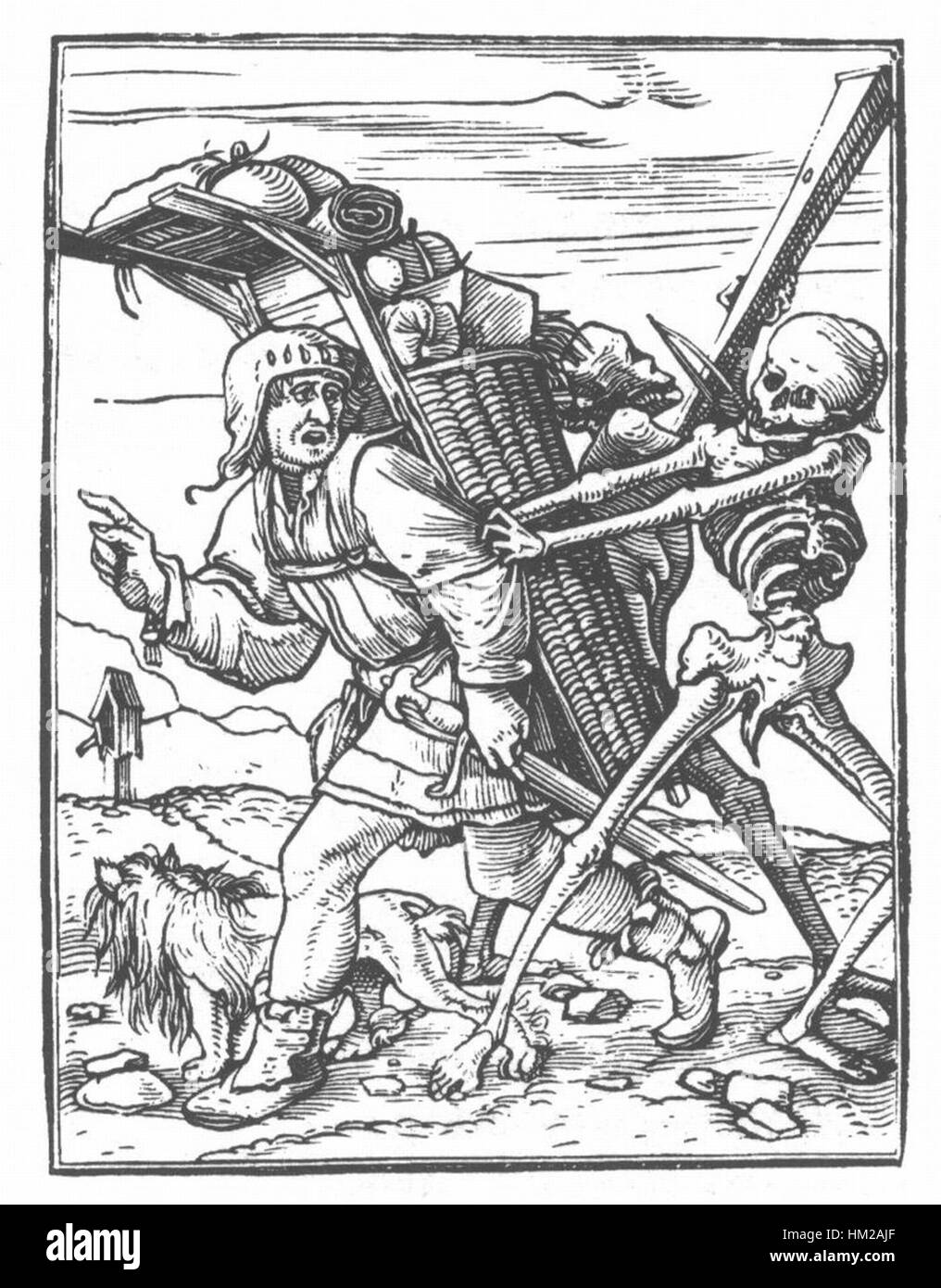 This artwork, part of Hans Holbein's 'Danse Macabre' series, depicts a ...