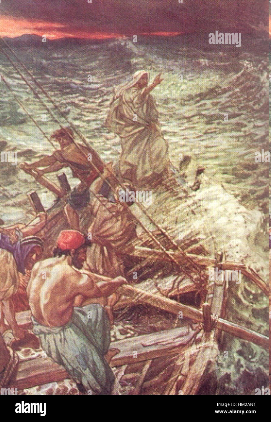 ‘Hole calming a storm’ is a dramatic oil painting depicting a stormy ...