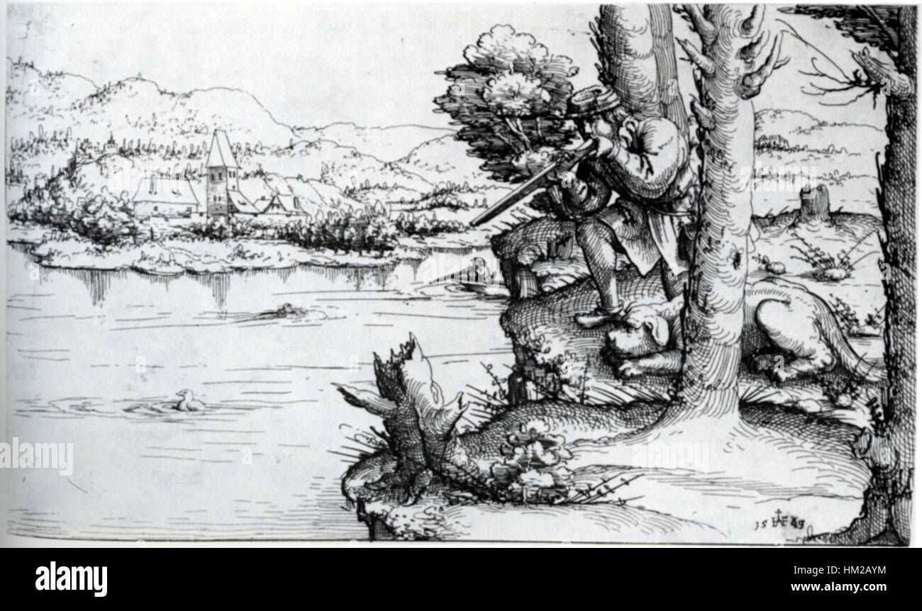 The 'Hunter' by Hirschvogel, a 16th-century woodcut, captures the ...