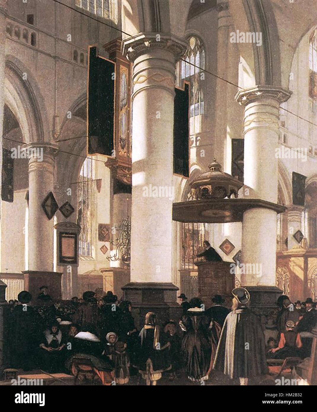 This artwork depicts the interior of a Calvinist church, showcasing the ...