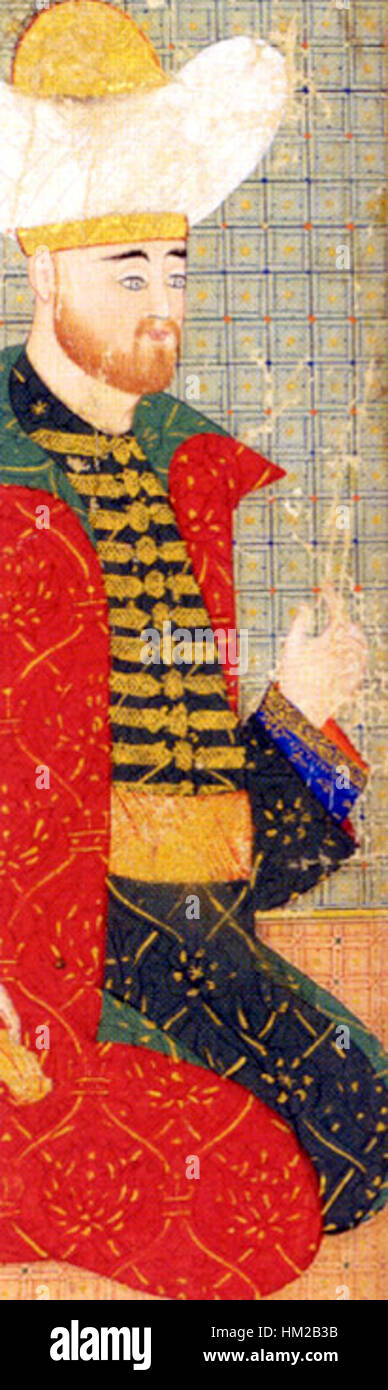This historical artwork depicts Bayezid I, the Ottoman Sultan known for ...