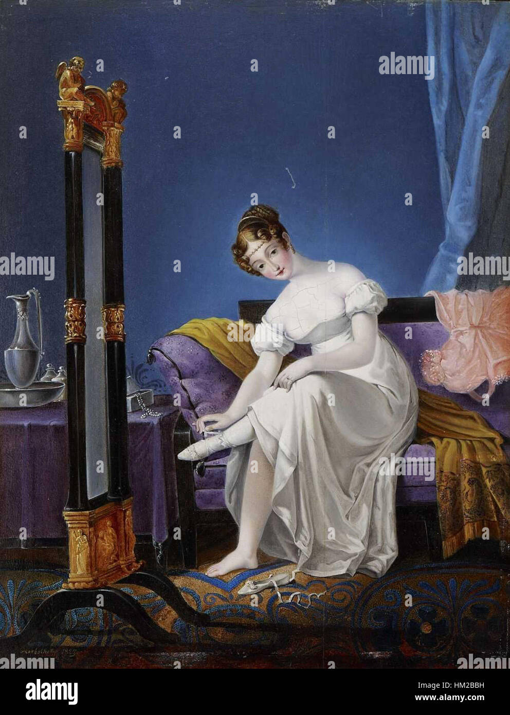 'Junge Dame im Boudoir' is a painting that portrays a young woman in an ...