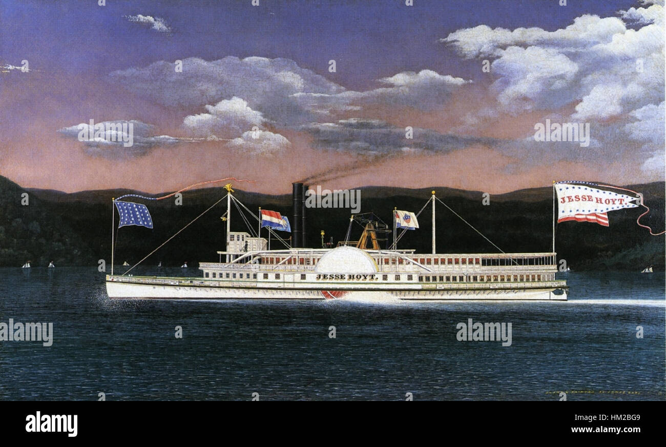 This painting by Bard depicts the steamboat 'Jesse Hoyt.' The artwork ...
