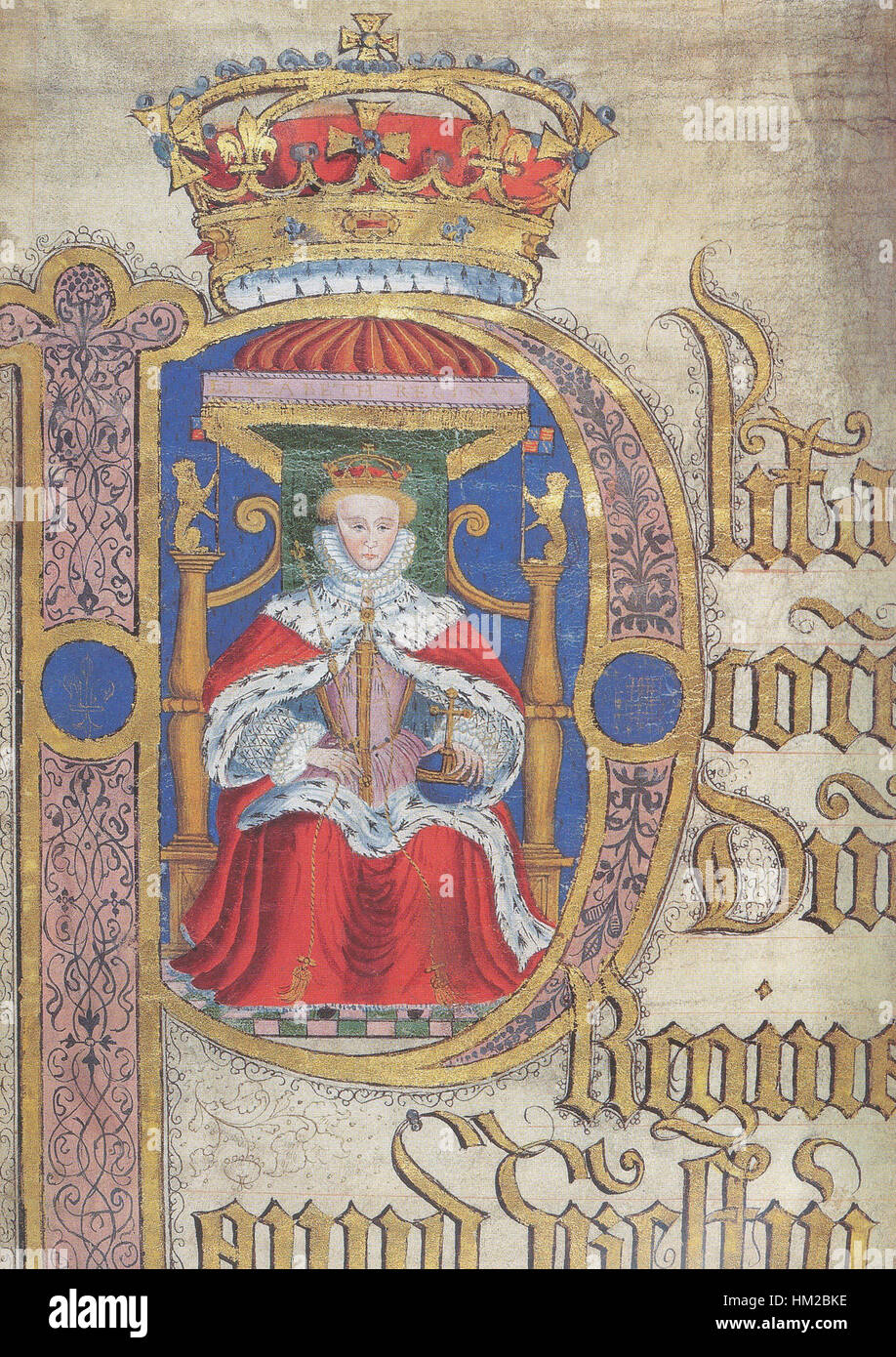 This illuminated manuscript from 1584 features a portrait of Queen ...