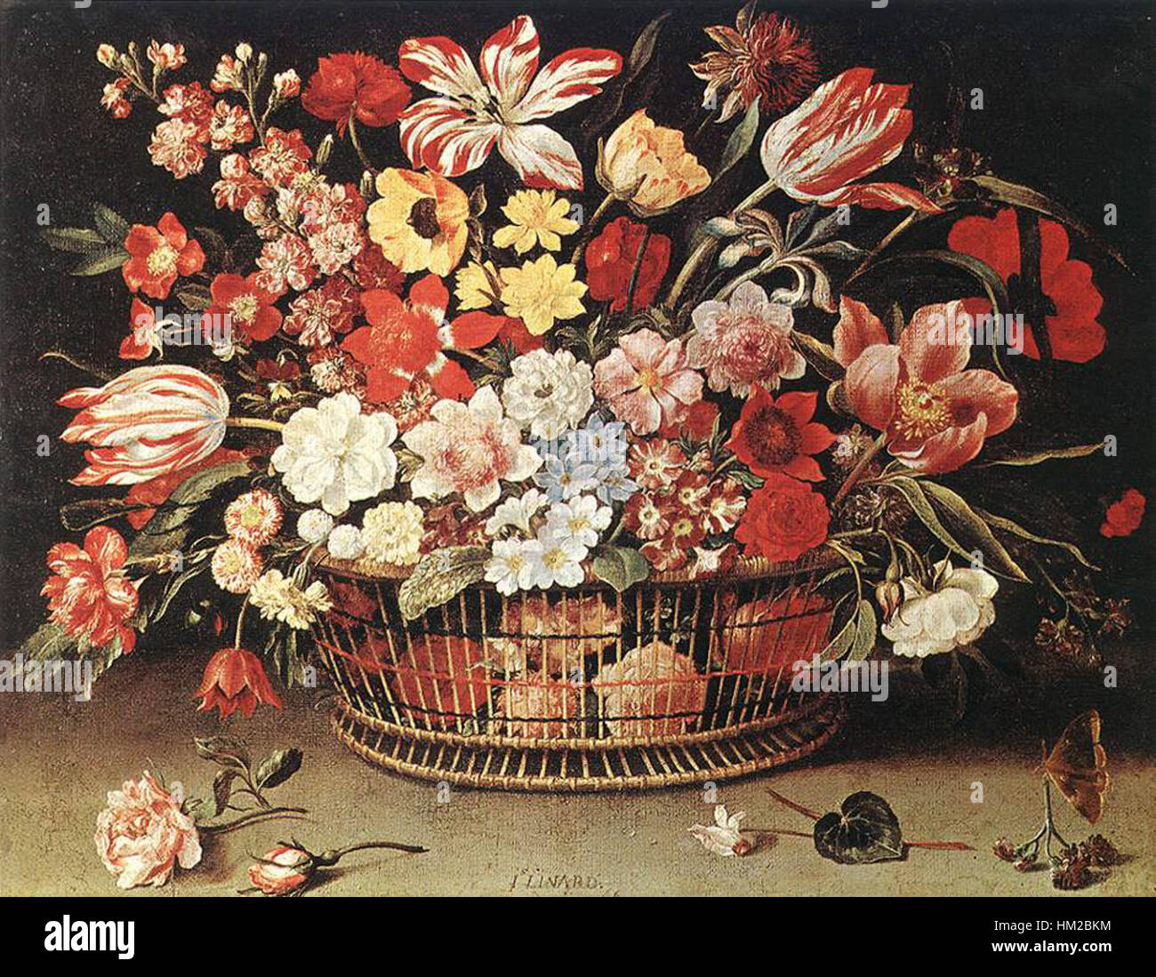 This still-life painting by Jacques Linard, titled *Basket of Flowers ...
