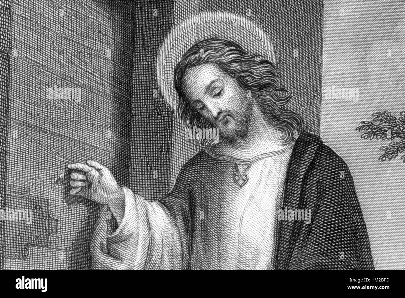 This German steel engraving depicts a detailed portrayal of Jesus ...