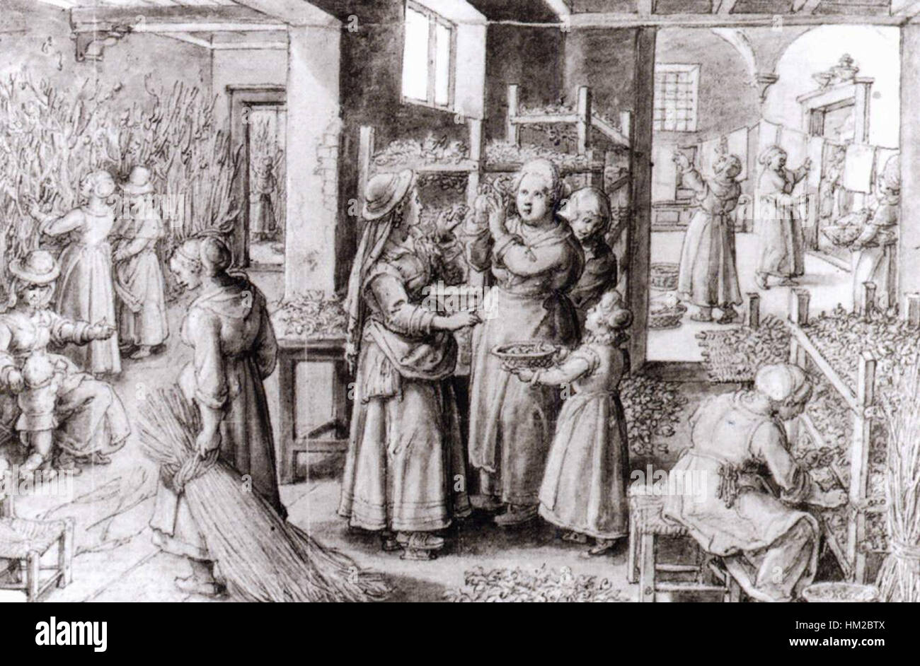 *Silkworm Farm* by Jan van der Straet depicts the process of silkworm ...