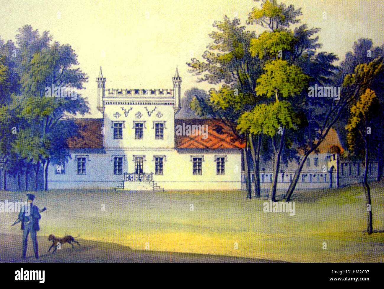The ‘Jagdschloss WW 1860’ is a painting featuring a hunting lodge ...