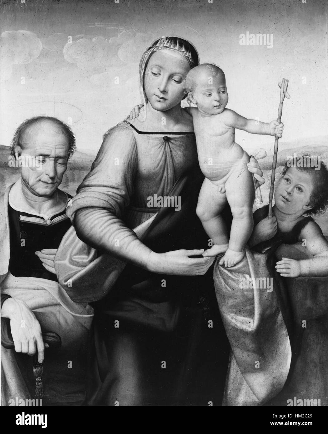 A Renaissance painting depicting the Holy Family with St. John the ...