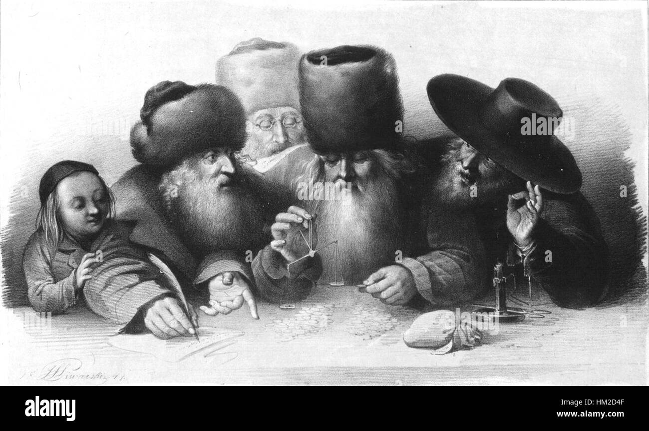 This artwork depicts Jewish merchants in 19th-century Warsaw ...