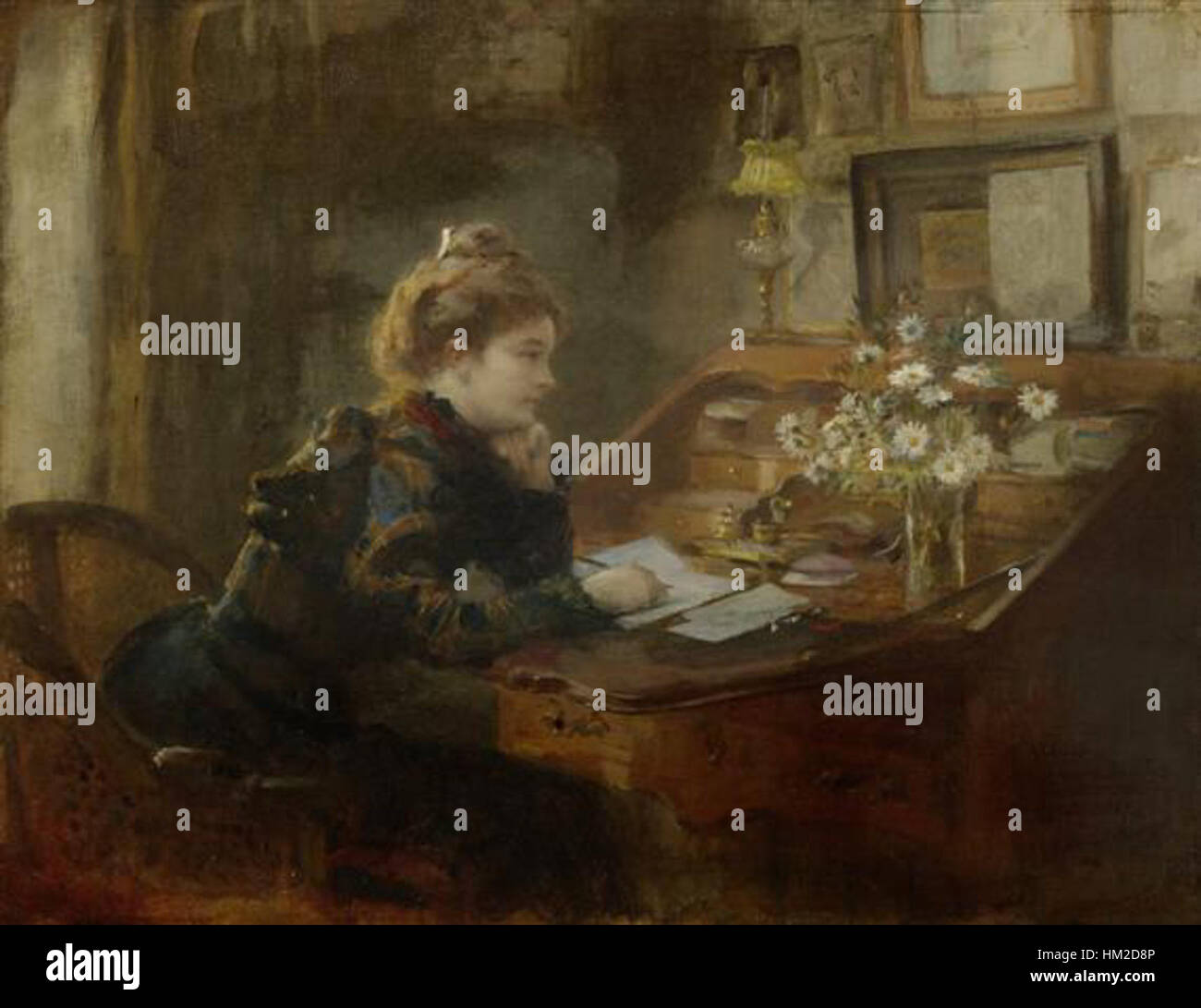 A 19th-century portrait of a young woman writing a letter, capturing ...
