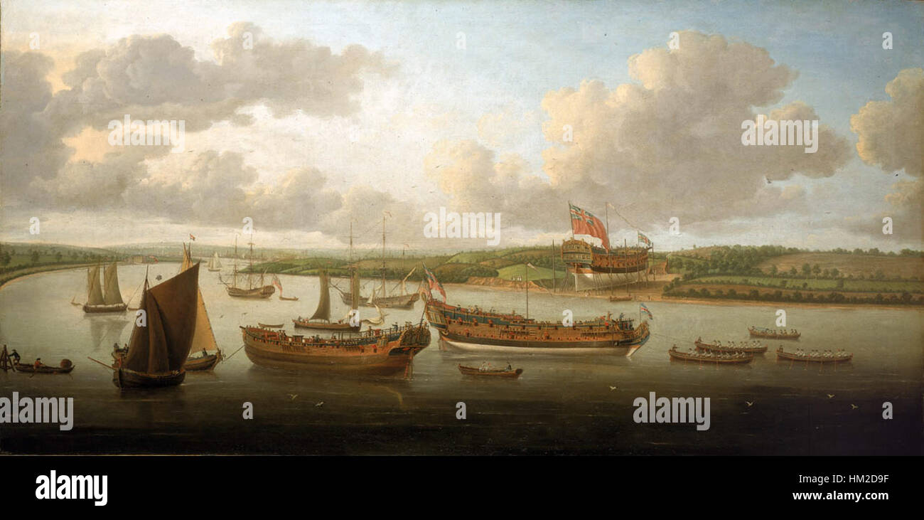 A historical depiction by John Cleveley the Elder of a fourth-rate ship ...