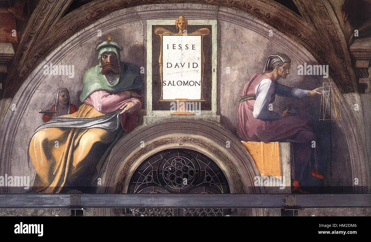 This painting depicts the biblical figures Jesse, David, and Solomon ...