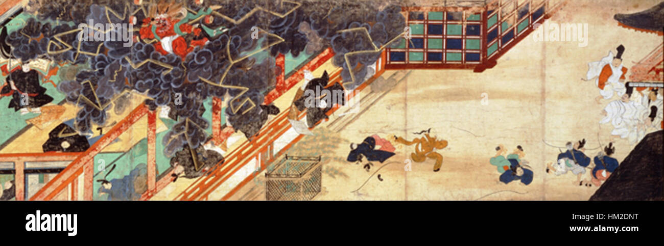 This historical painting, part of the Kitano Tenjin Engi Emaki series ...