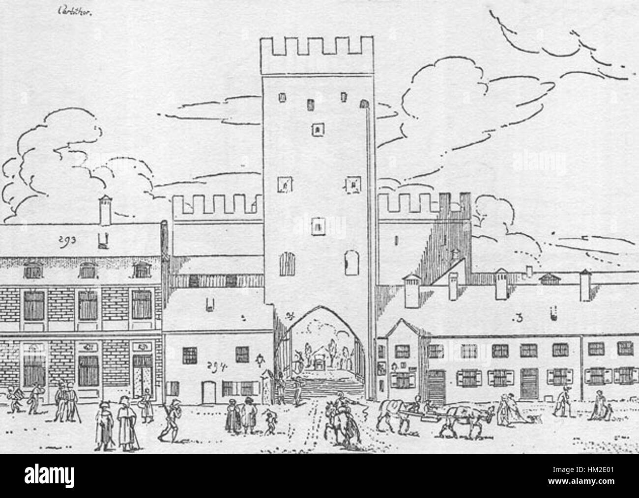 This historical painting titled *Karlstor 1805* depicts the Karlstor ...