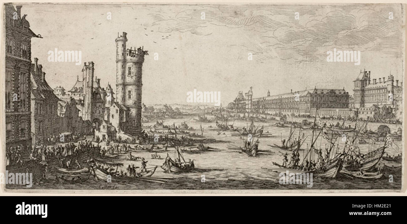 This etching by Jacques Callot, titled *Vista do Louvre*, offers a ...