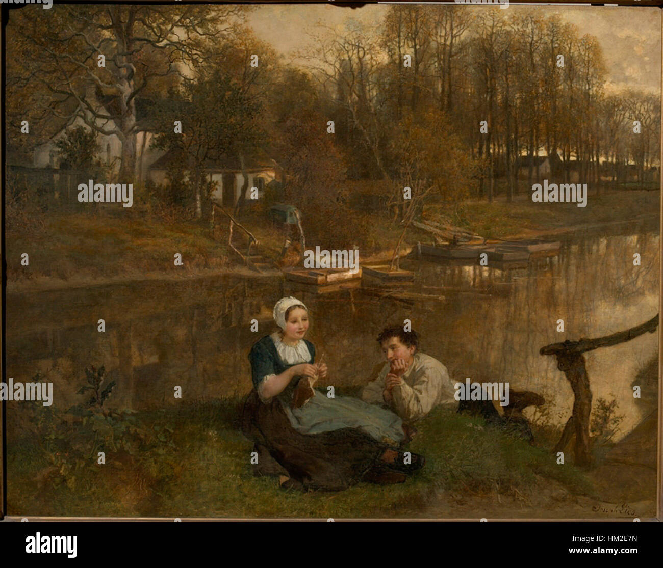 Jozef Hubert Liesâ€™ painting, 'Loverâ€™s Chat Near the Water ...