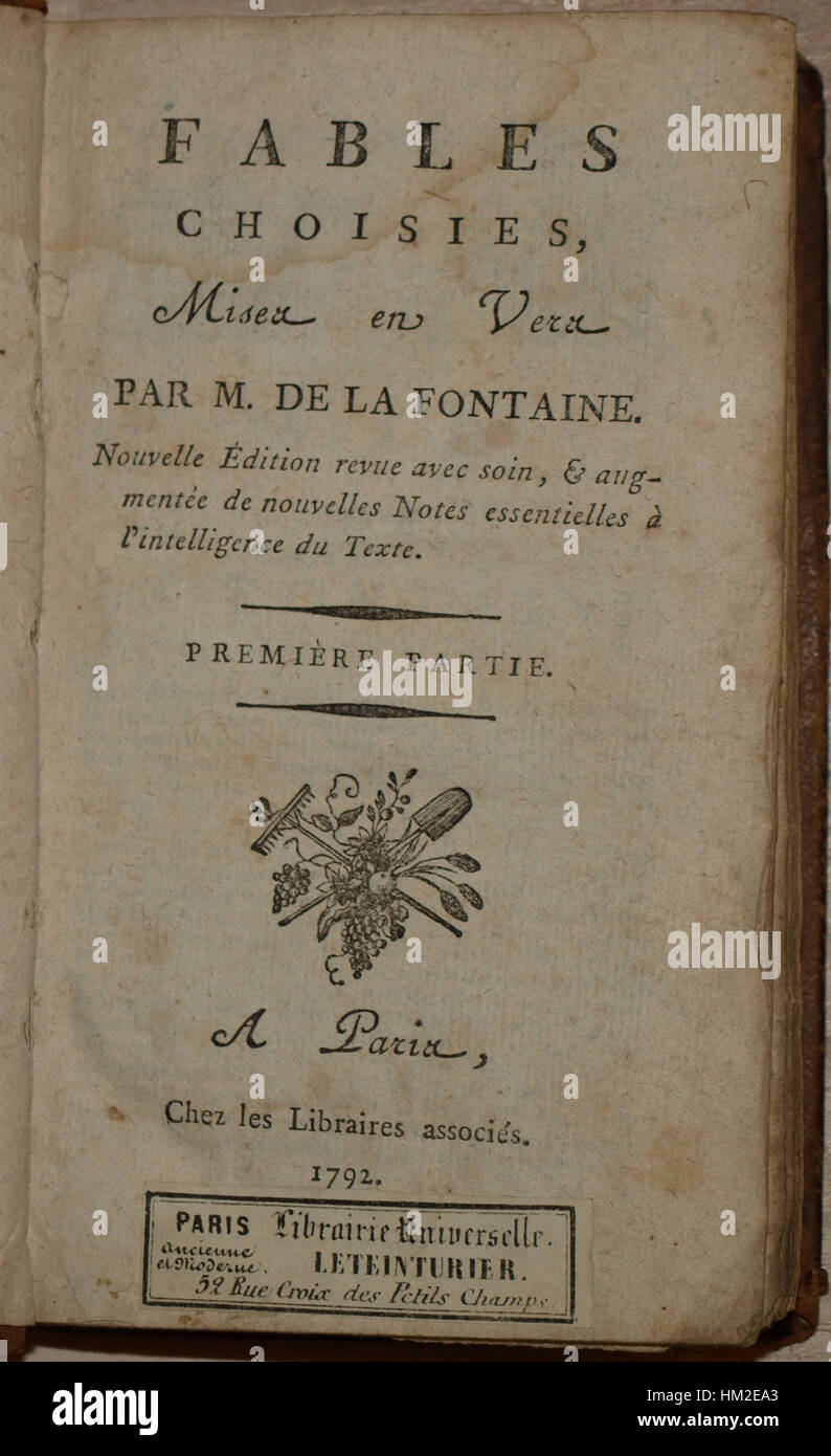 'La Fontaine's Fables' from 1792 is a historical book of fables by Jean ...