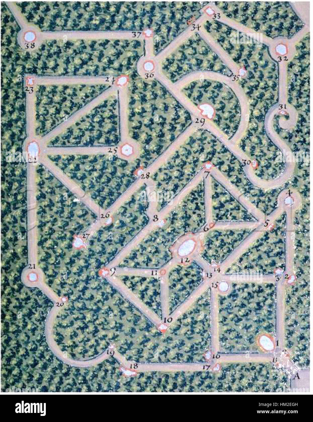 This vibrant colored artwork of the Labyrinth of Versailles captures ...