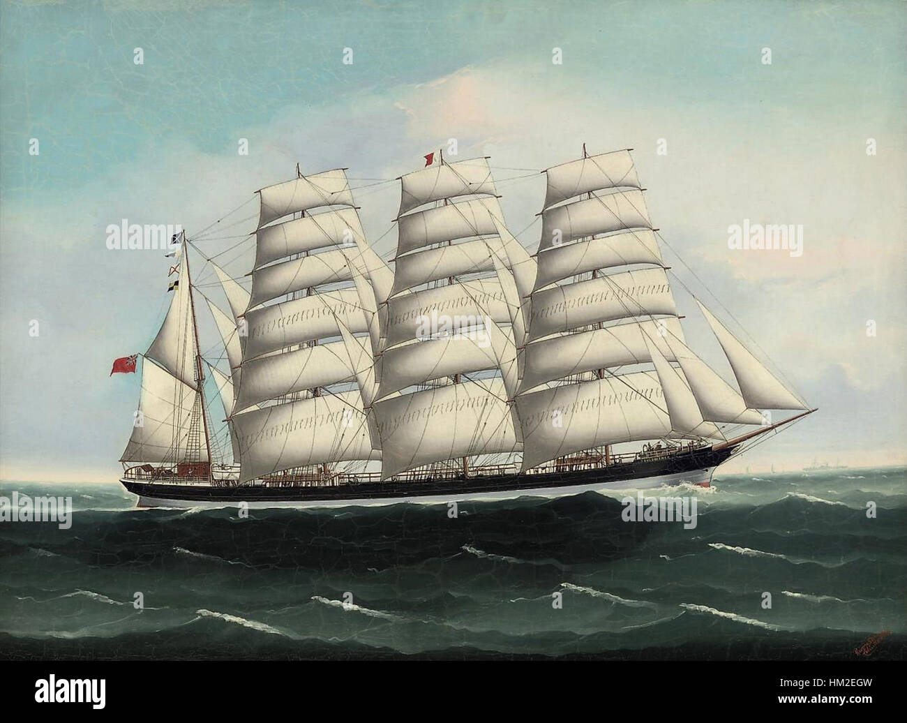 An oil painting of the British four-masted barque Eulomene sailing at ...