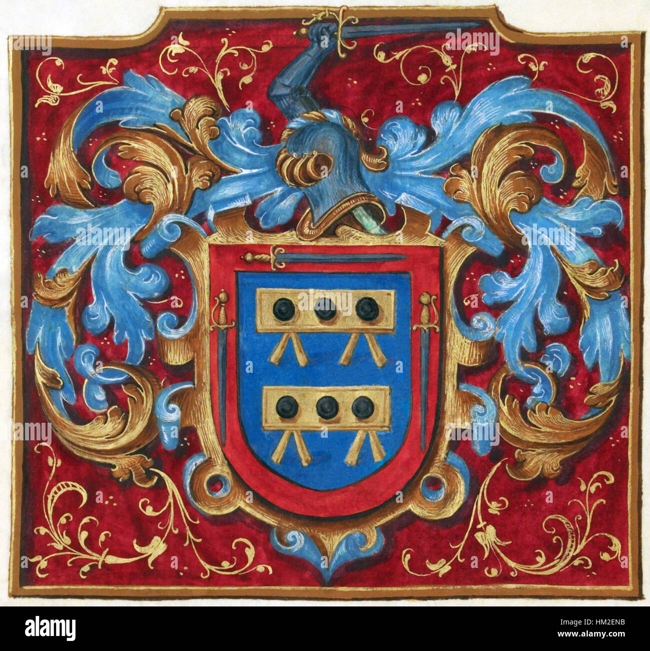 This artwork depicts a grant of arms, an official document used to ...