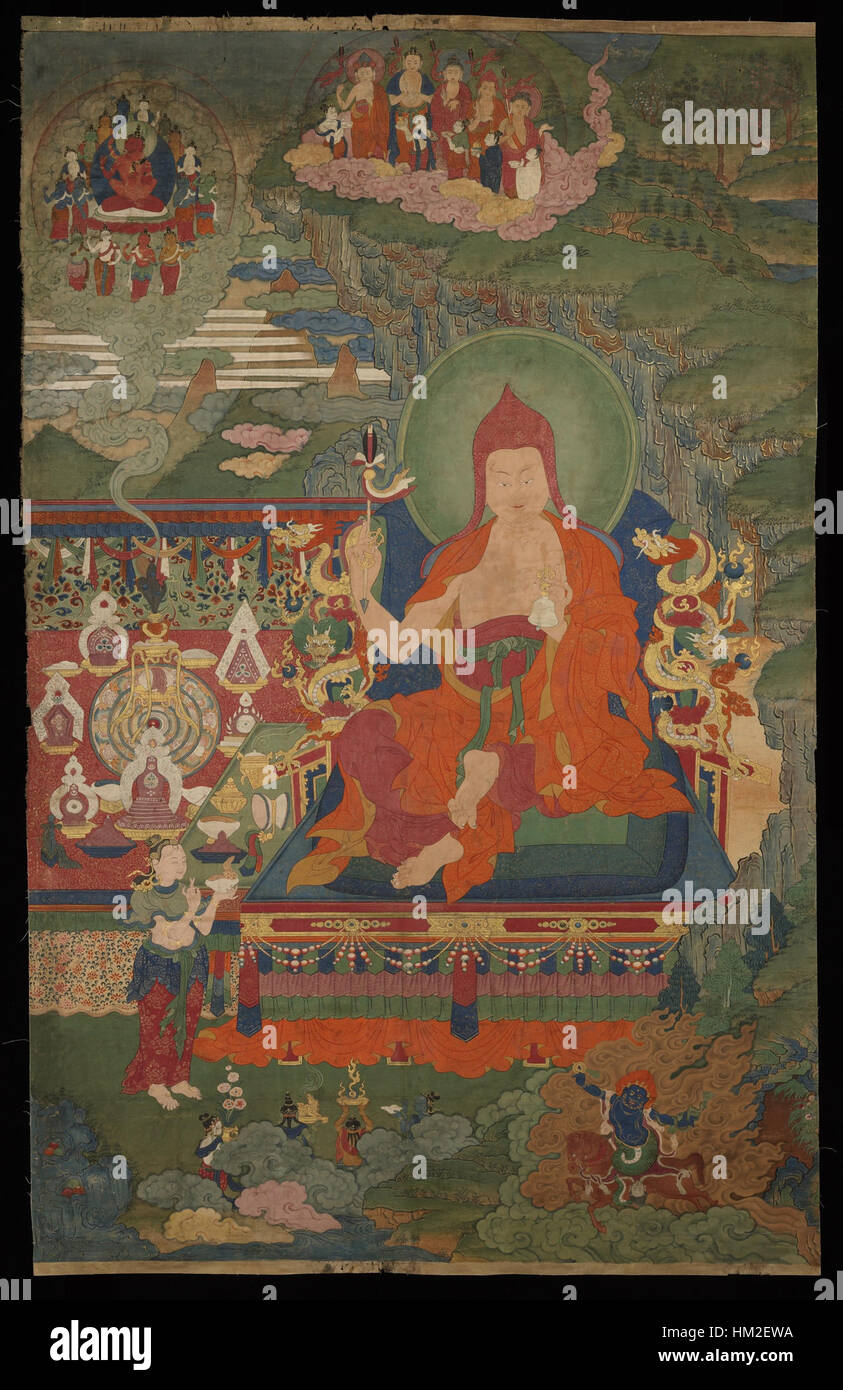 This artwork portrays a Lama engaged in a religious ritual. The piece ...