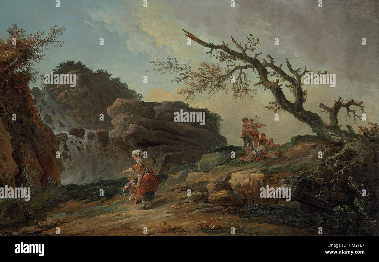 'La Cascade' by Hubert Robert is a renowned painting that depicts a ...