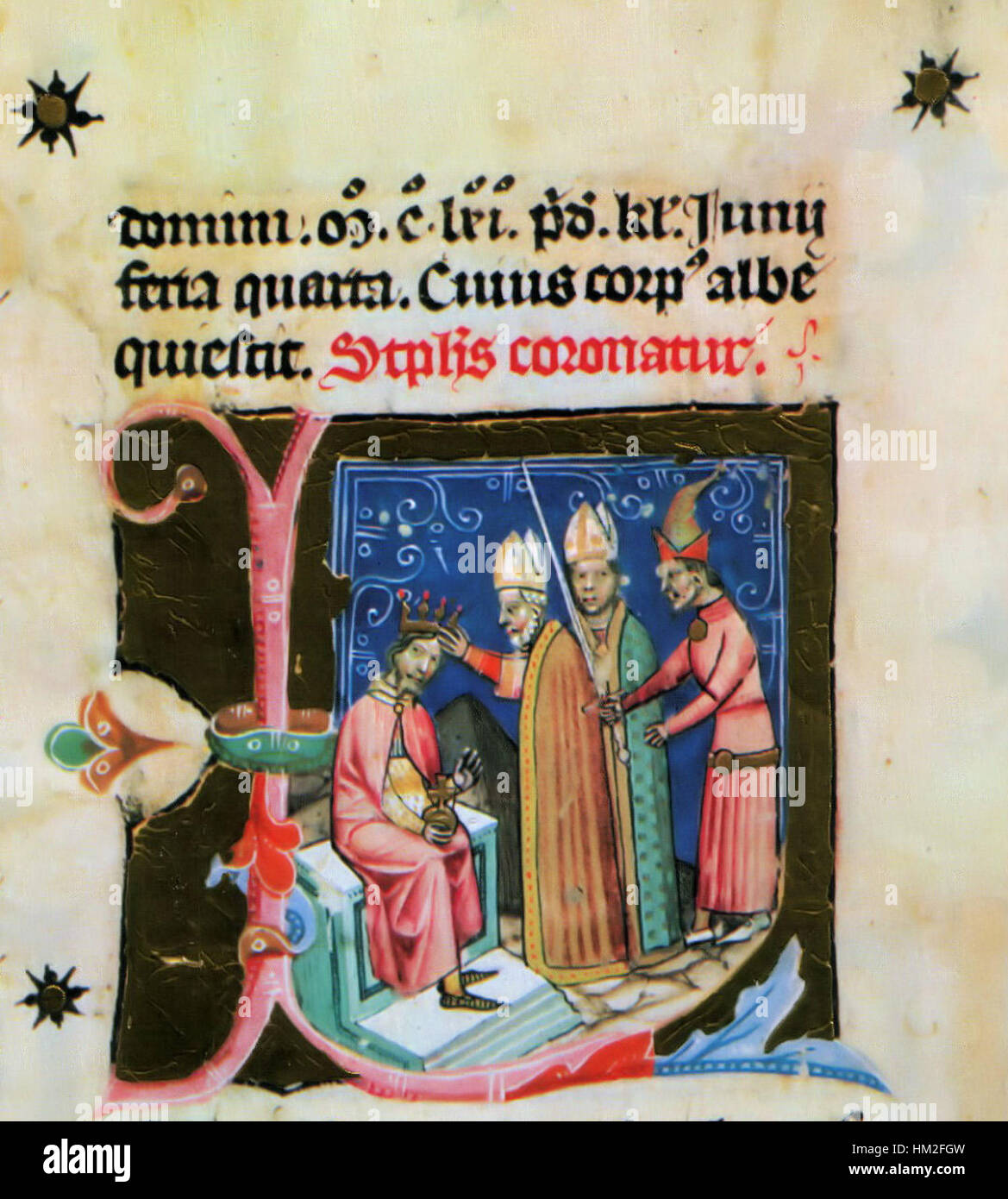 This artwork depicts the coronation of King Stephen III of Hungary ...