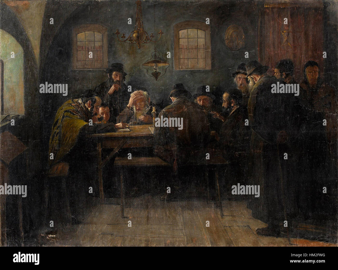 A painting depicting Jewish scholars engaged in Talmud study in Paris ...