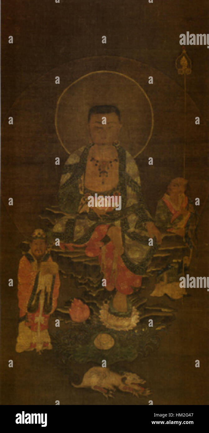 The Ksitigarbha Triad is a sacred Buddhist art piece, featuring ...