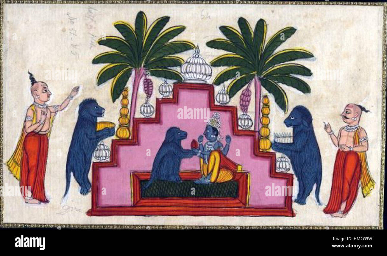 This artwork depicts the wedding of Jambavati and Krishna, a key event ...