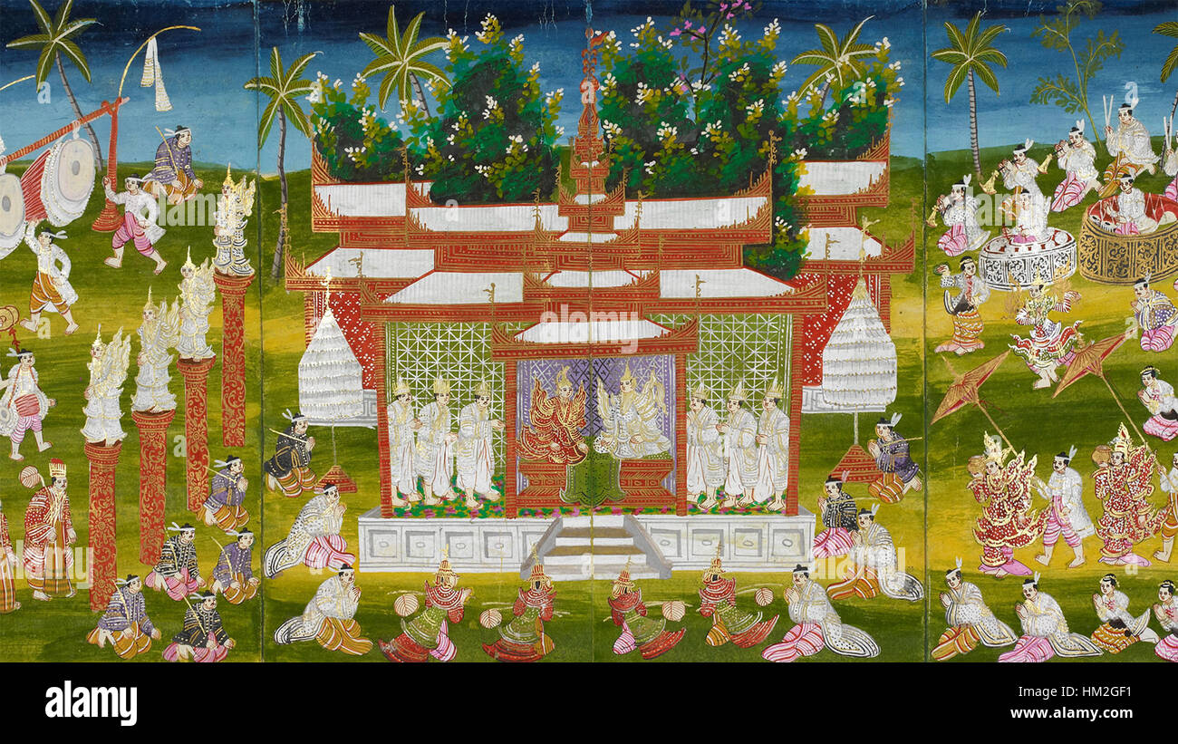 The Konbaung Dynasty Abhiseka artwork depicts a royal ceremony from the ...
