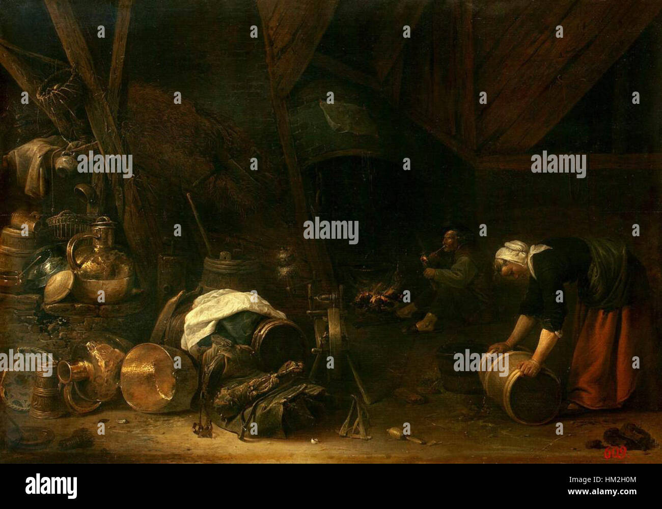 'Interior of a Peasant Hut' by Herman Saftleven is an oil painting that ...