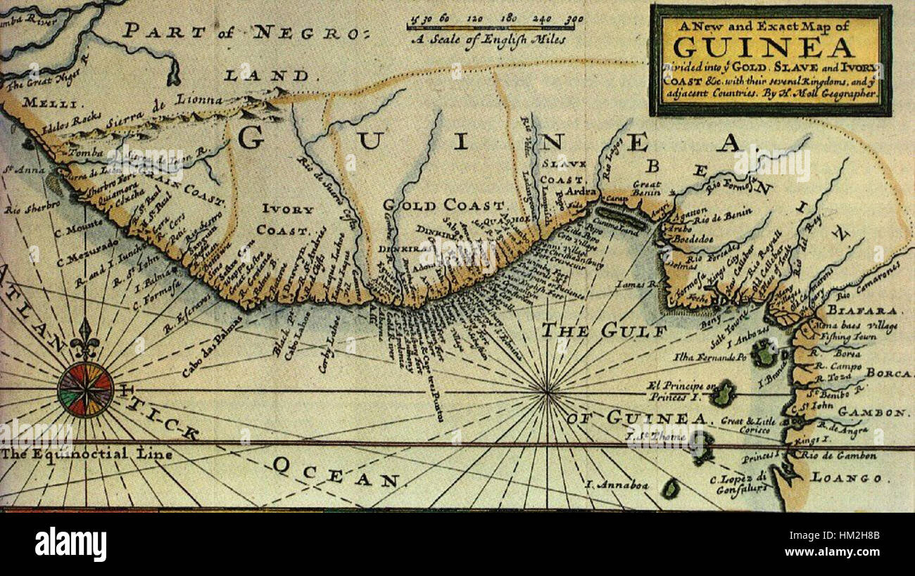This map of Guinea from 1725 is a detailed historical representation of ...