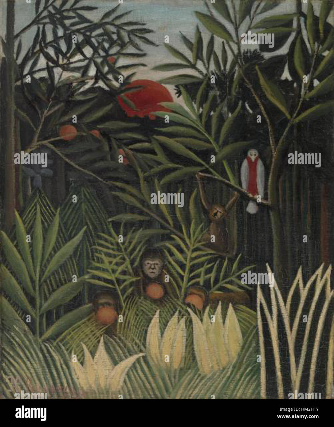 This painting by Henri Rousseau, titled 'Monkeys and Parrot in the ...