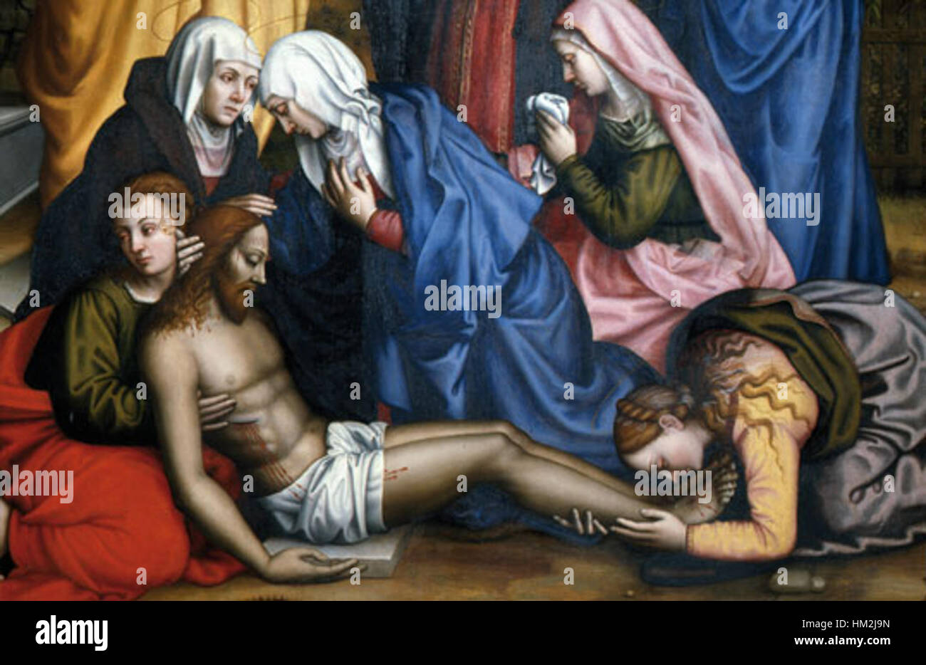 This religious painting, titled 'Lamentation with Saints,' depicts the sorrow of Christ's death ...