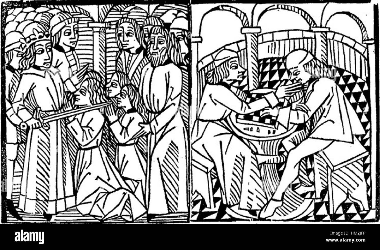 A set of chests illustrating the story of 'Les quatre fils Aymon' (The ...