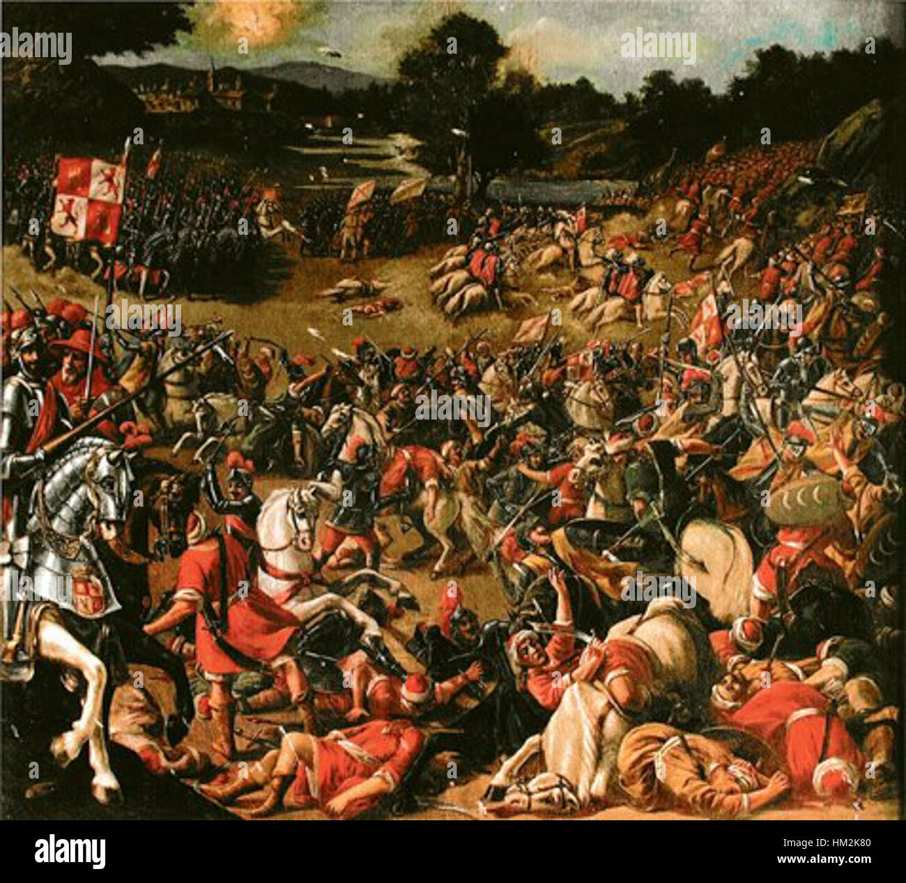 This historical painting depicts the Battle of Salado in 1340, a key ...