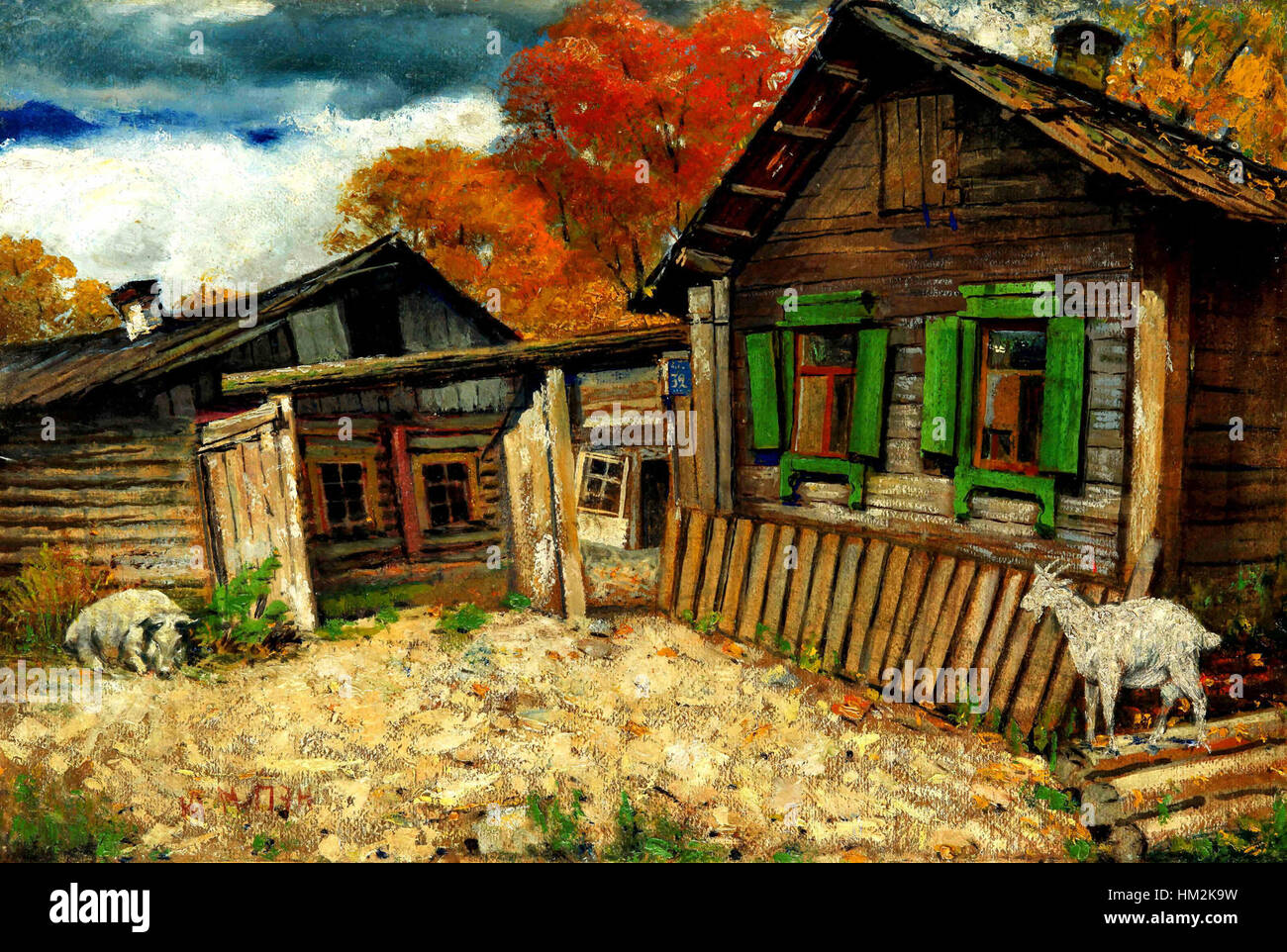 *House with a Goat*, painted by Iehuda Pen in the 1920s, depicts a ...