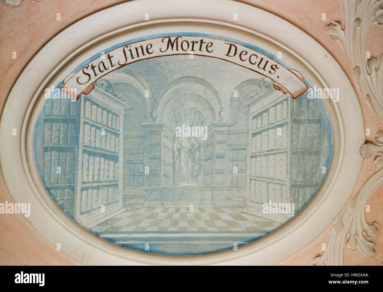 This image shows the interior of the Klosterbibliothek Ottobeuren, a ...