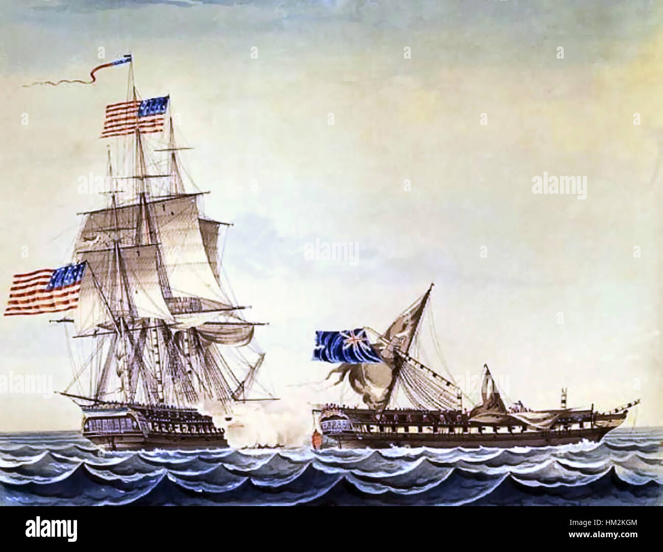 The painting of HMS Java 216885 reflects a historic maritime scene ...