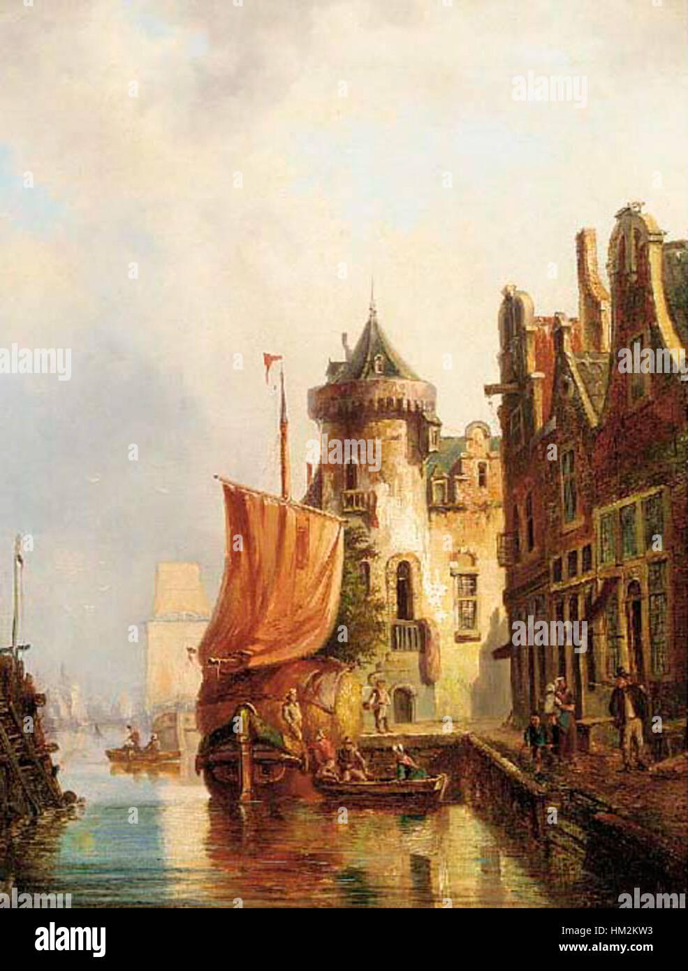 This painting, attributed to Julius Huth, depicts figures on the quay ...