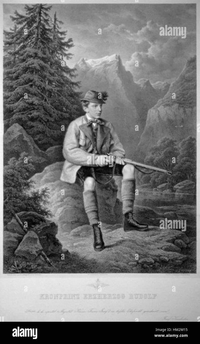 This lithograph titled 'Kronprinz Rudolf' depicts the Austrian crown ...