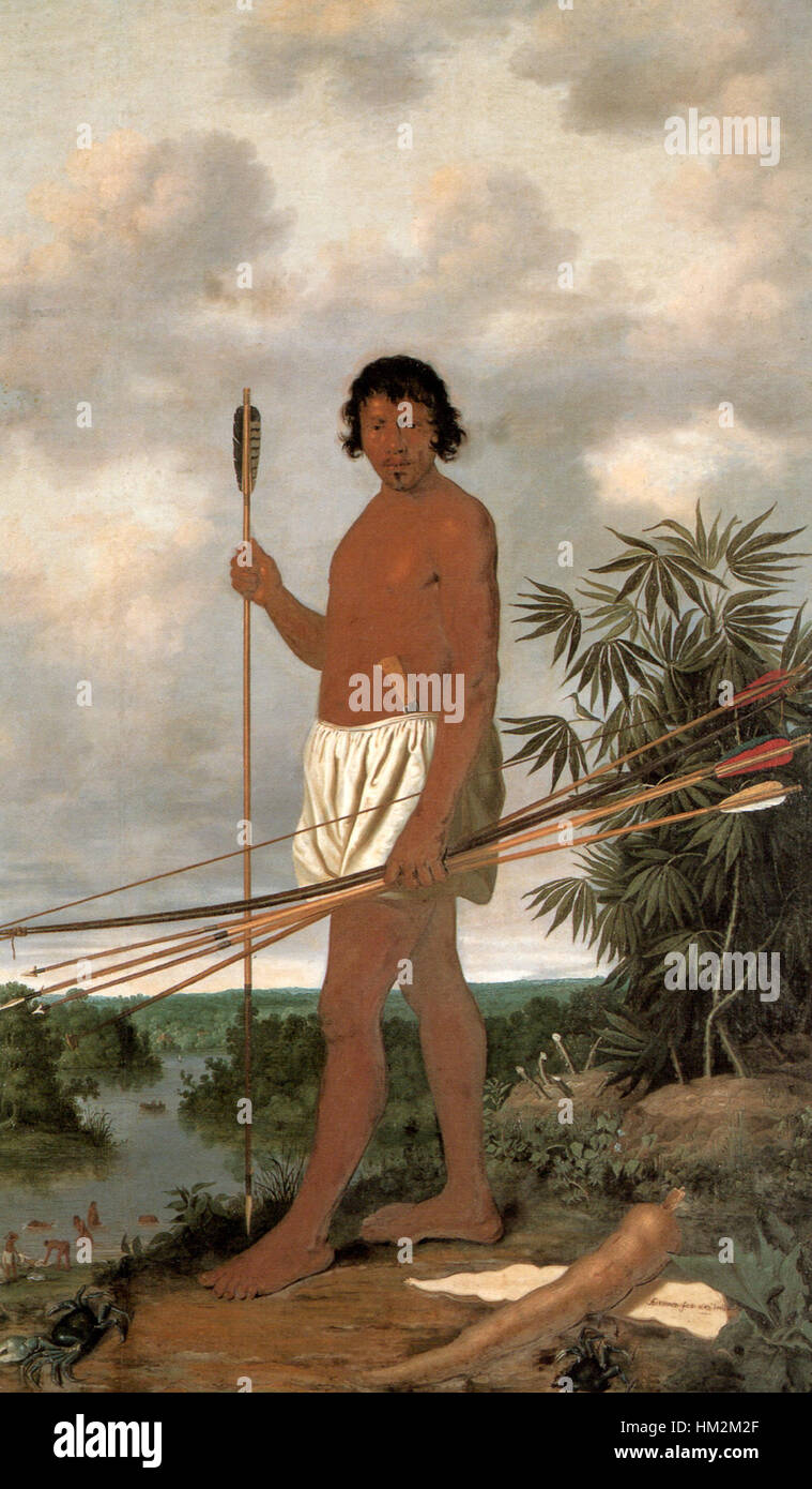 This artwork, 'Homtupinamba', depicts a traditional scene from the ...