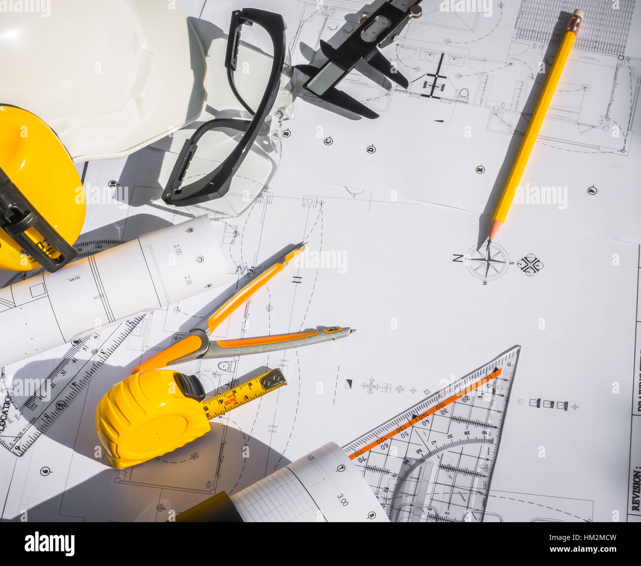 Construction Plans White Helmet Drawing High Resolution Stock ...