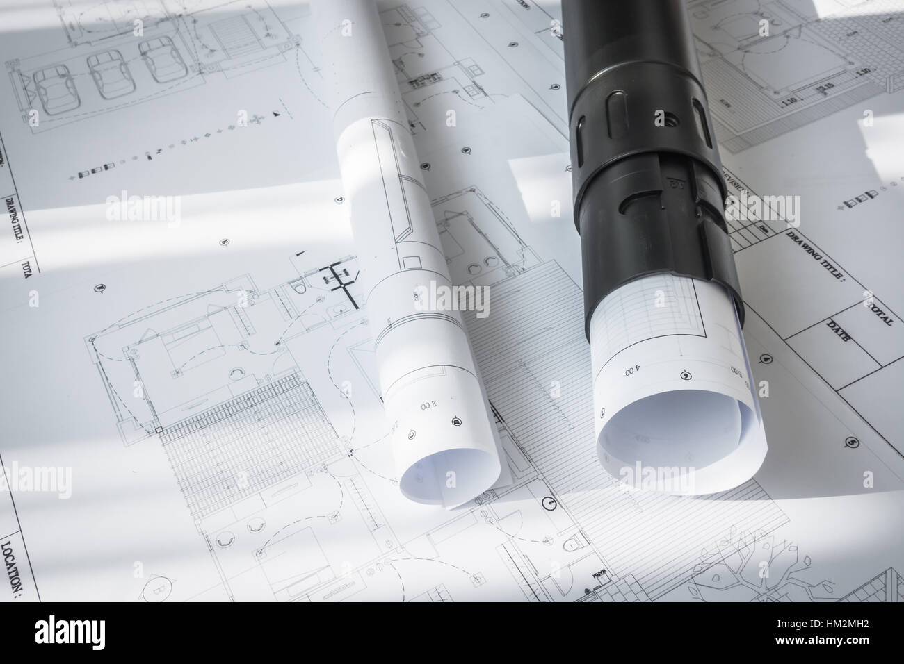 Construction plans of architectural project Stock Photo - Alamy