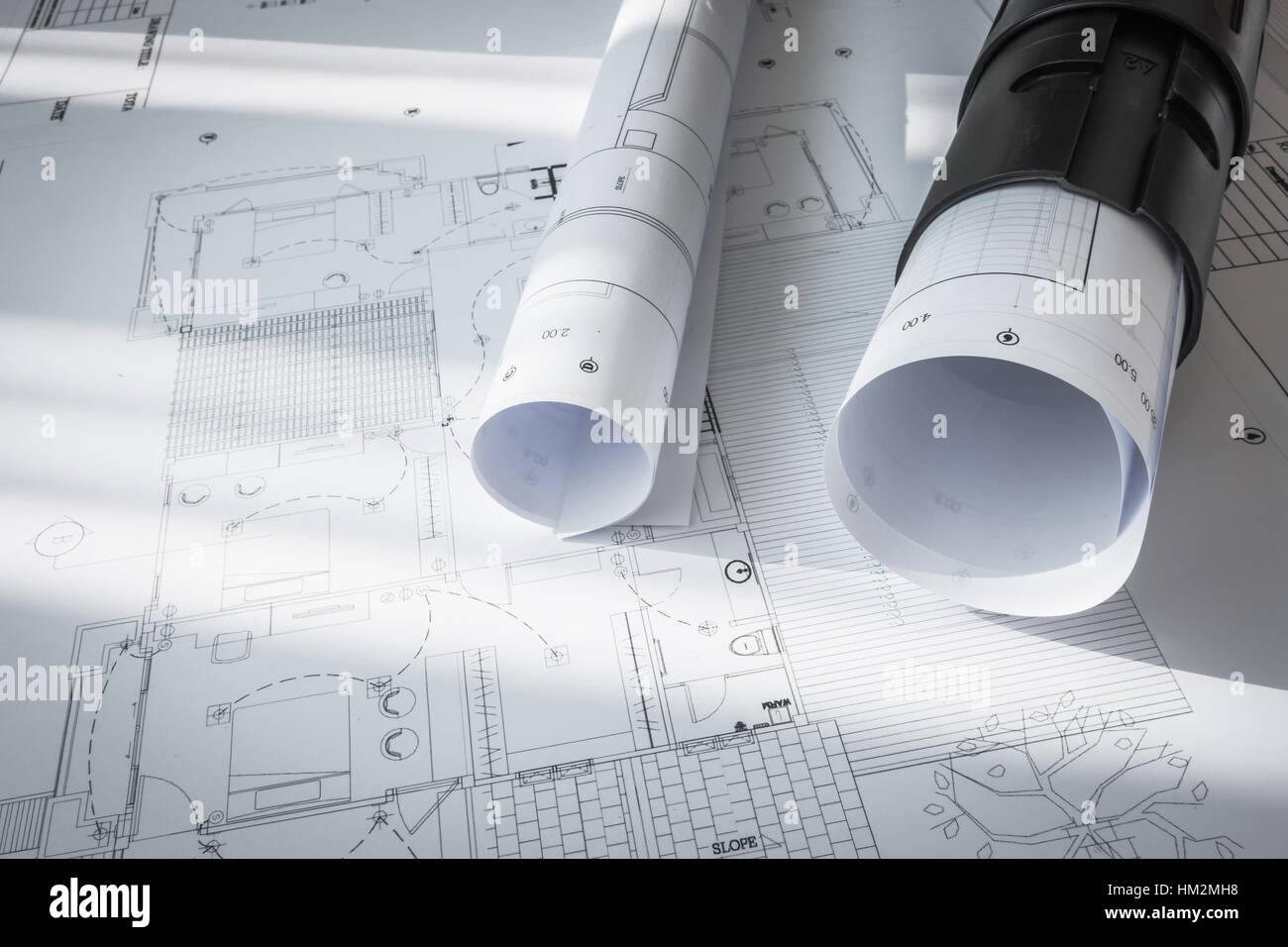 Construction plans of architectural project Stock Photo - Alamy