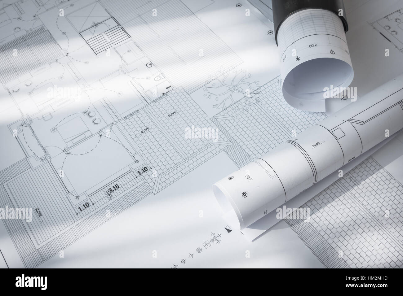 Construction plans of architectural project Stock Photo - Alamy