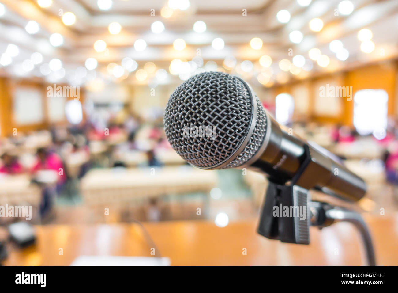 Black microphone in conference room Stock Photo - Alamy