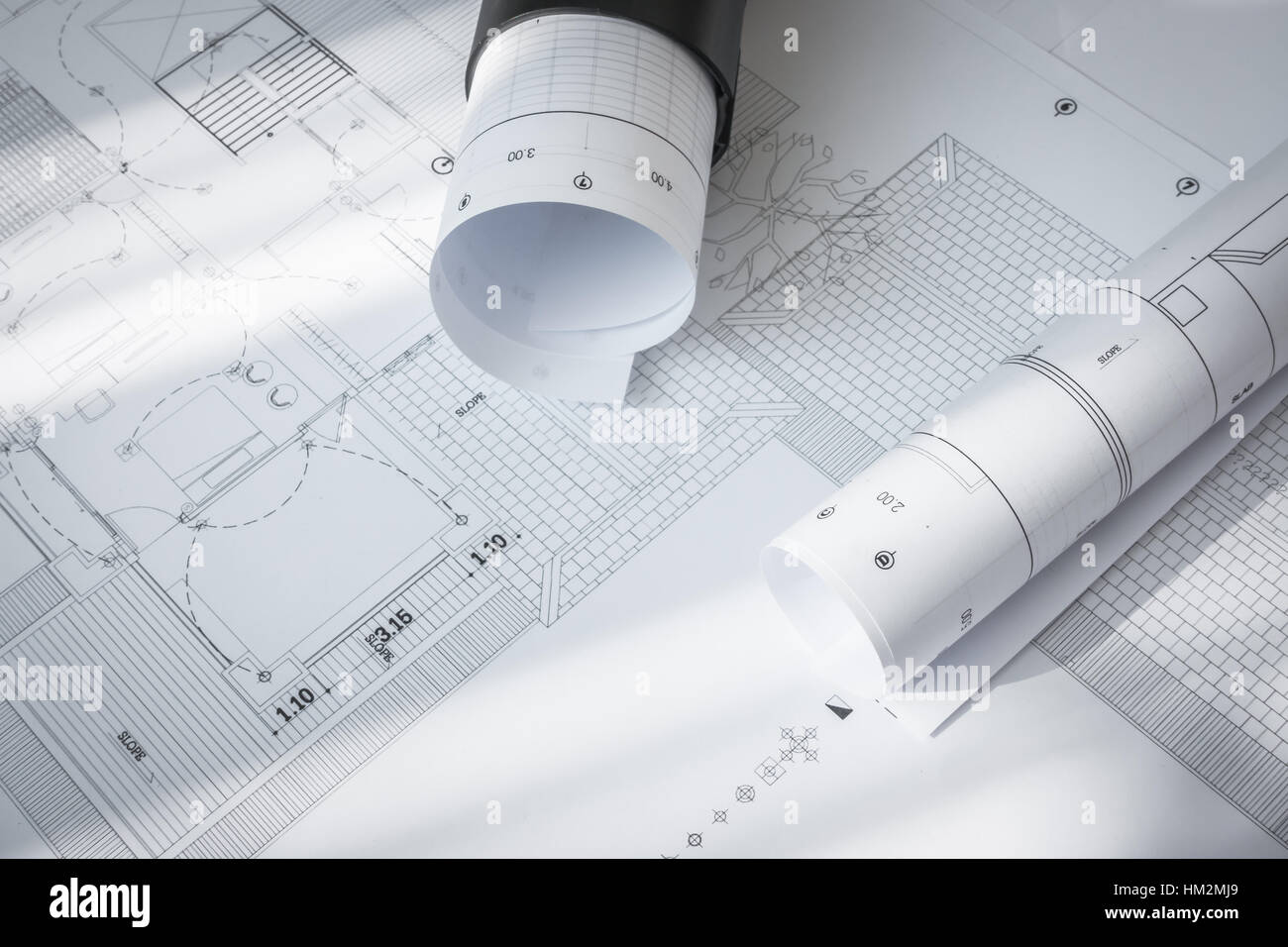 Construction plans of architectural project Stock Photo - Alamy